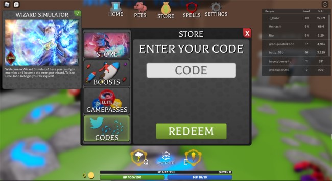 Roblox Wizard Simulator Codes - Touch, Tap, Play