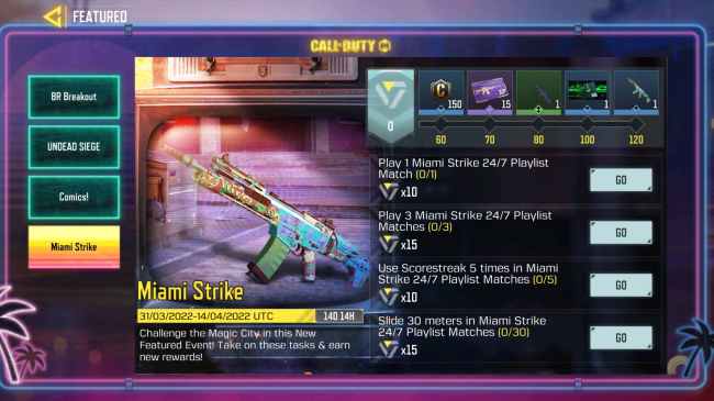 COD Mobile Miami Strike Event: Missions and Rewards - Touch, Tap, Play