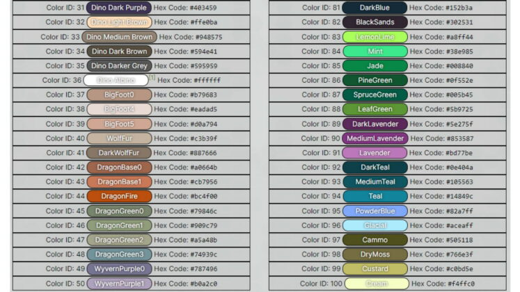 ARK Survival Evolved Color IDs Guide - Touch, Tap, Play