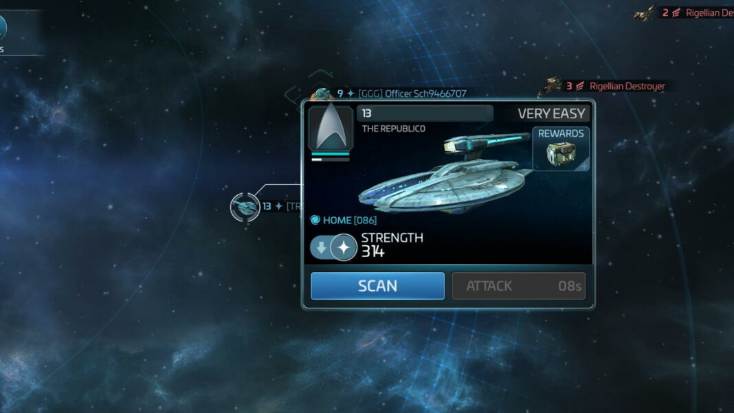 Player ships are highlighted in blue, while NPC enemies are highlighted ...