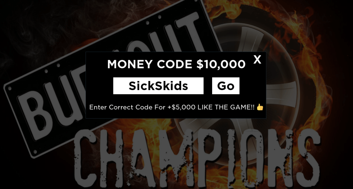 Roblox Burnout Champions Codes (May 2023) - Touch, Tap, Play