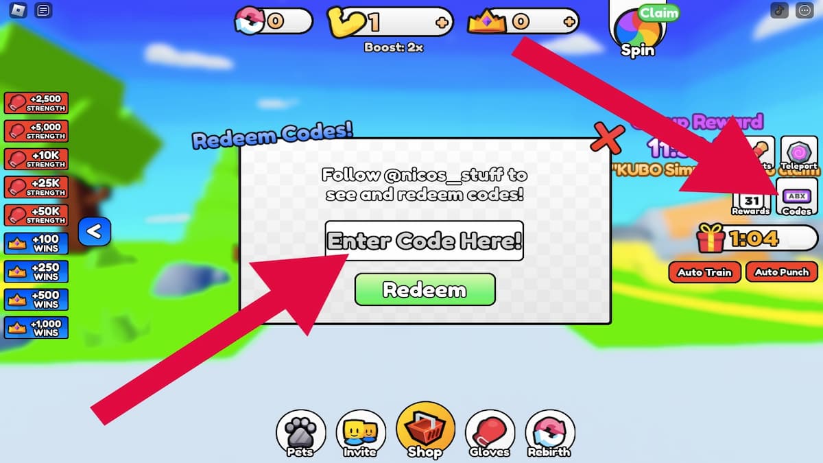 Strength Simulator Codes (August 2023) - Touch, Tap, Play